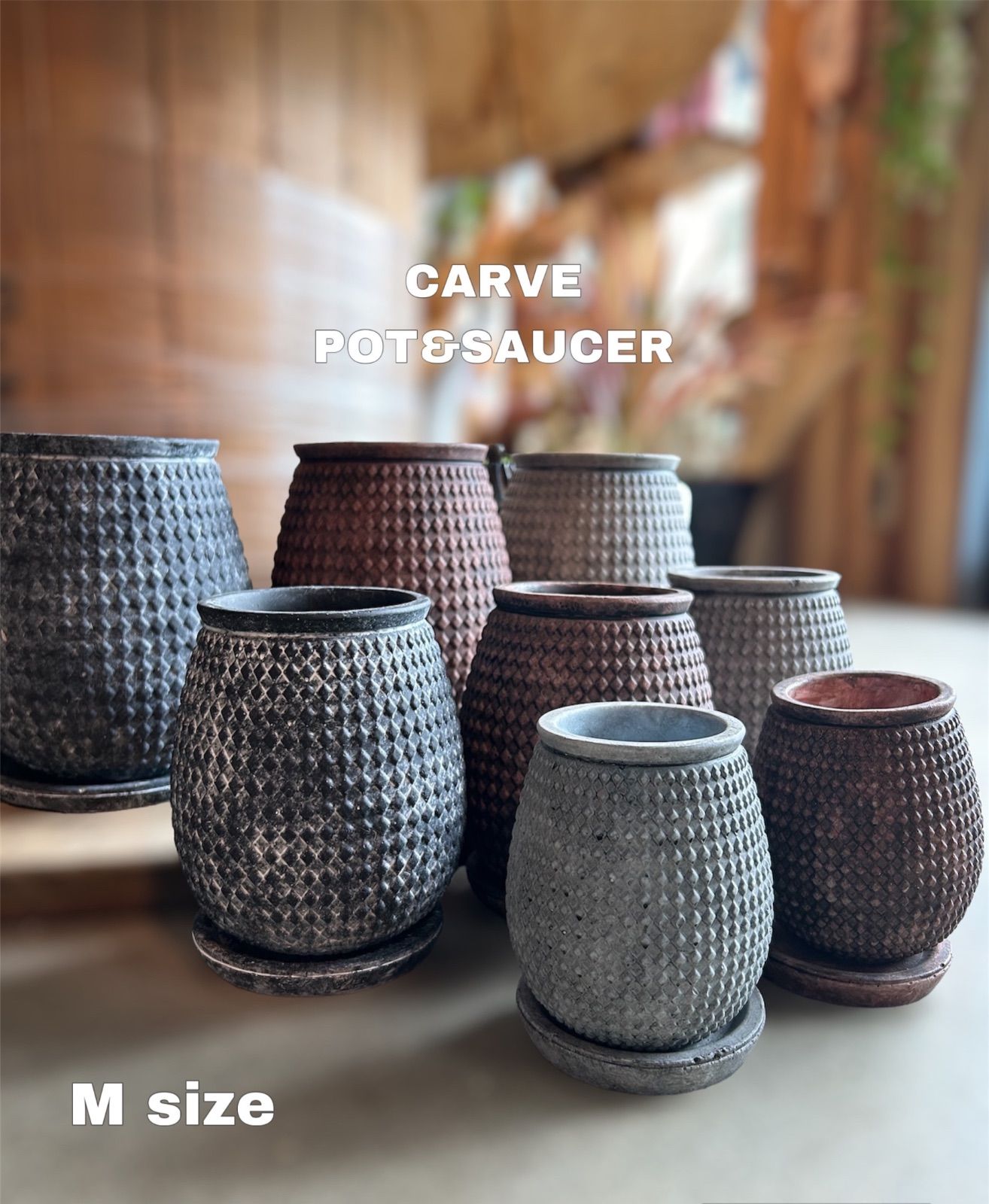 CARVE POT&SAUCER 鉢 皿付き 穴あり M size - メルカリ