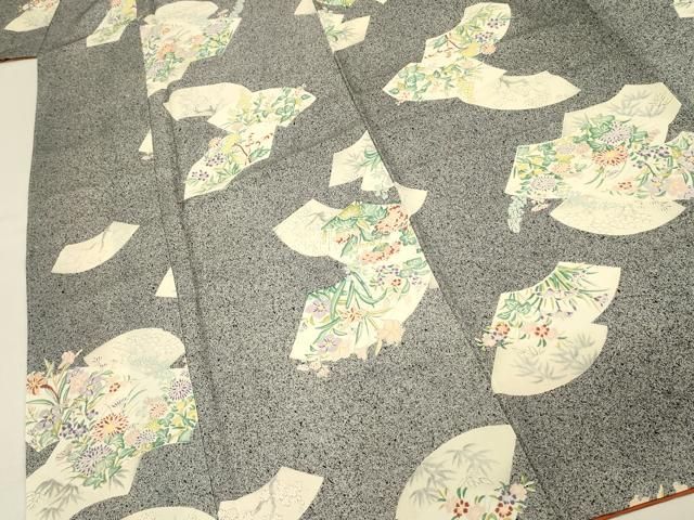 平和屋着物▽本藍 型染 小紋 単衣 流水花鳥文 正絹 逸品