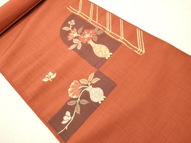平和屋着物▽夏物 西陣 名古屋帯 帯反物 駒刺繍 総刺繍 籬流水