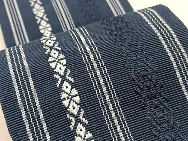 平和屋着物○男性 本場筑前博多織 角帯 菱文 正絹 逸品 未使用 DAAX4652ps
