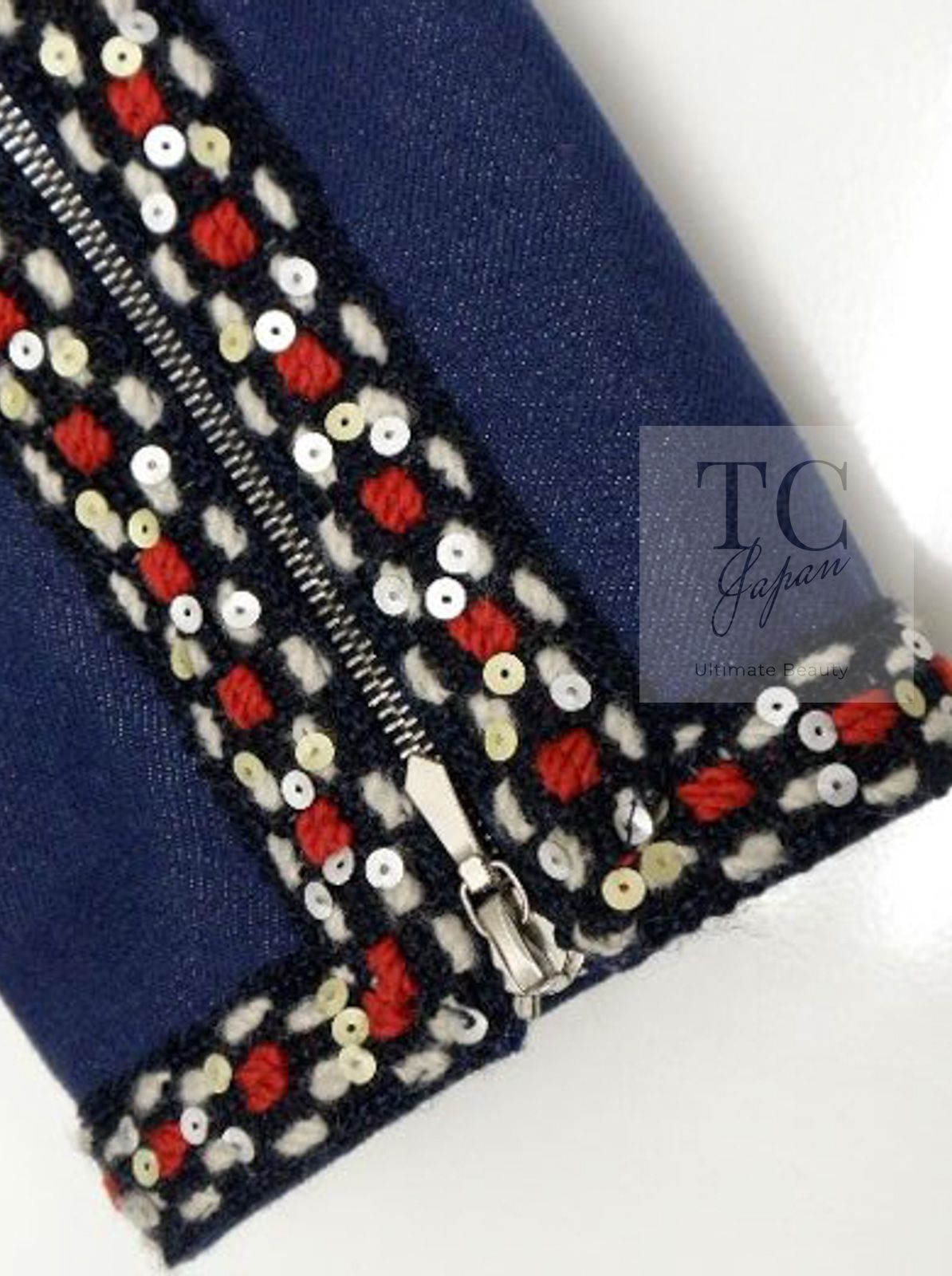 シャネル コート CHANEL ブルー コットン デニム ジッパー シャネル コート CHANEL ブルー コットン デニム ジッパー