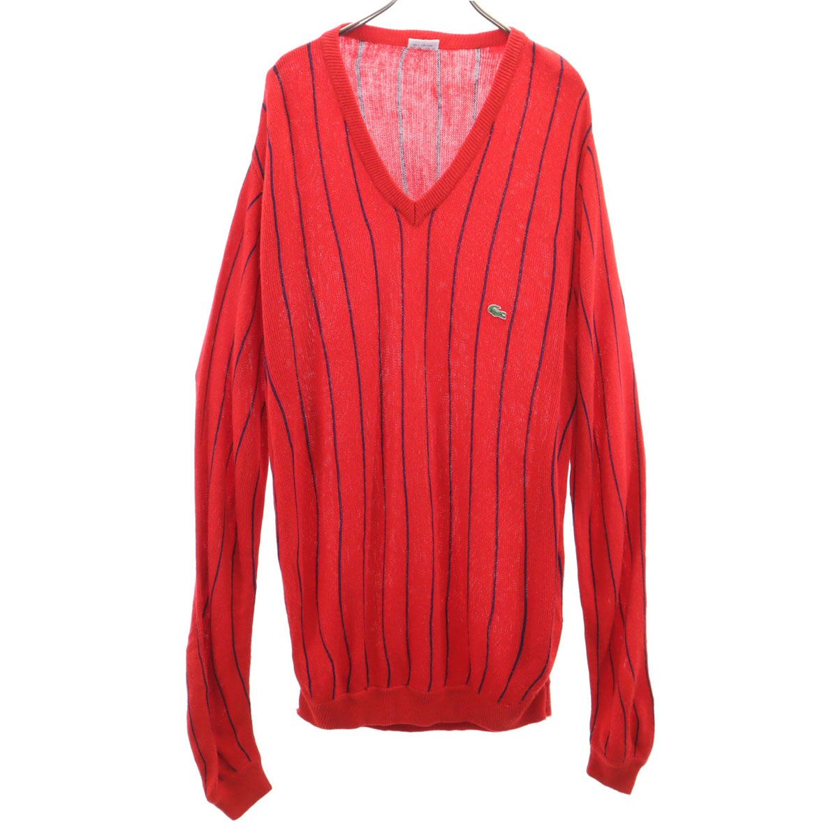 CHEMISE LACOSTE シュミーズラコステ 70s ヴィンテージ フランス製 ストライプ 長袖 Vネック セーター L ブルー系 ニット メンズ CHEMISE LACOSTE シュミーズラコステ 70s ヴィンテージ フランス製