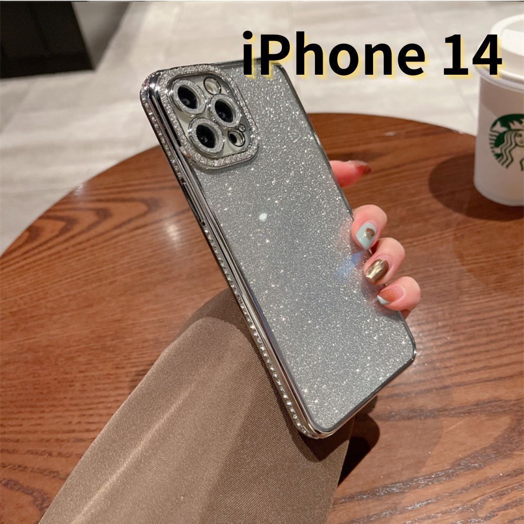 【SHOPS T】iPhone14 スマホケース 銀 ラメ キラキラ ラインストーン シンプル 軽量 おしゃれ かわいい E028 - メルカリ
