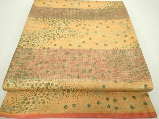 平和屋着物●石川県指定無形文化財　牛首紬　白山工房　手織り　全通柄袋帯　横段草花文　金彩　正絹　逸品　DAAV6058ps 平和屋着物○石川県指定無形文化財 牛首紬 白山工房 手織り 全通柄袋帯