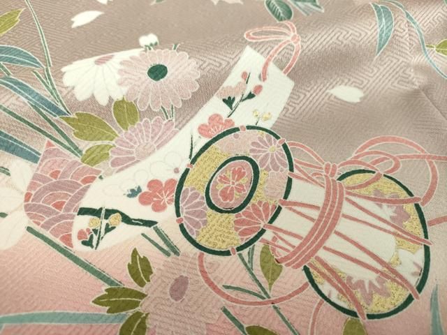 平和屋着物○訪問着 鼓短冊花文 暈し染め 金彩 正絹 逸品