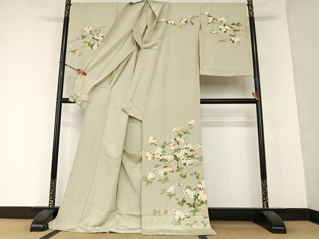 平和屋着物○本加賀友禅作家 鶴見保次 訪問着 枝花文 浜ちりめん 上代