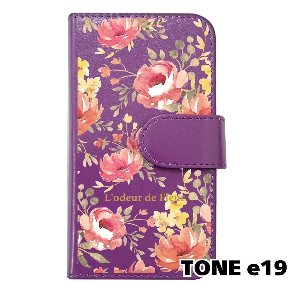 【新品未使用】 TONE e19 トーン e19 手帳型スマホ ケース 花柄 (手帳パープル×ピオニーピンク柄) ボタニカル フラワー おしゃれ カード収納 PUレザー flip2 ...