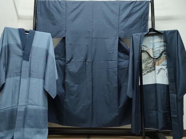 平和屋着物○男性 本場大島紬 アンサンブル・長襦袢セット 100亀甲 総