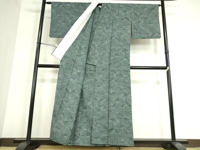 平和屋着物▽本塩沢 単衣 110亀甲 横段文 正絹 逸品 AAAV2842fy