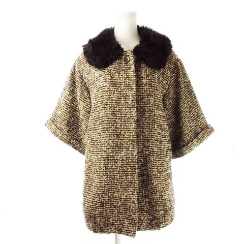 シップス SHIPS コート ブークレ ノーカラー 七分袖 ファー付き 比翼 ツイード ラメ コクーン 茶 ブラウン /CK6 - メルカリ