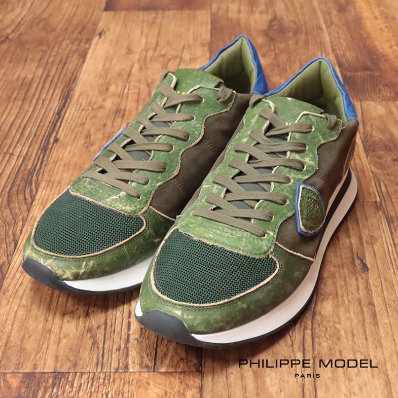 PHILIPPE MODEL/42(27-27.5cm)/Italy製スニーカー TROPEZ X スエード＆ムラ染めレザー ワッペン シューズ 新品/カーキ×茶/ic666/ - メルカリ