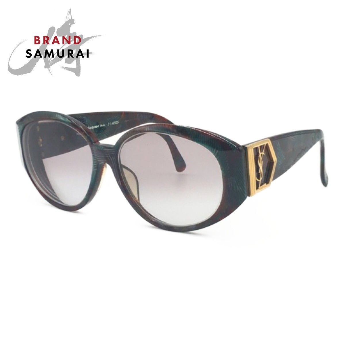YVES SAINT LAURENT イヴ・サンローラン グリーン 緑 ブラウン 茶 ゴールド金具 プラスチック 31-6505 サングラス ...