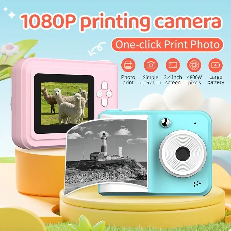 Vavupo ヤングスターズ インスタントプリントカメラ - 6.1cm 大画面、高品質写真＆楽しい編集、充電式バッテリー、USB接続 ...