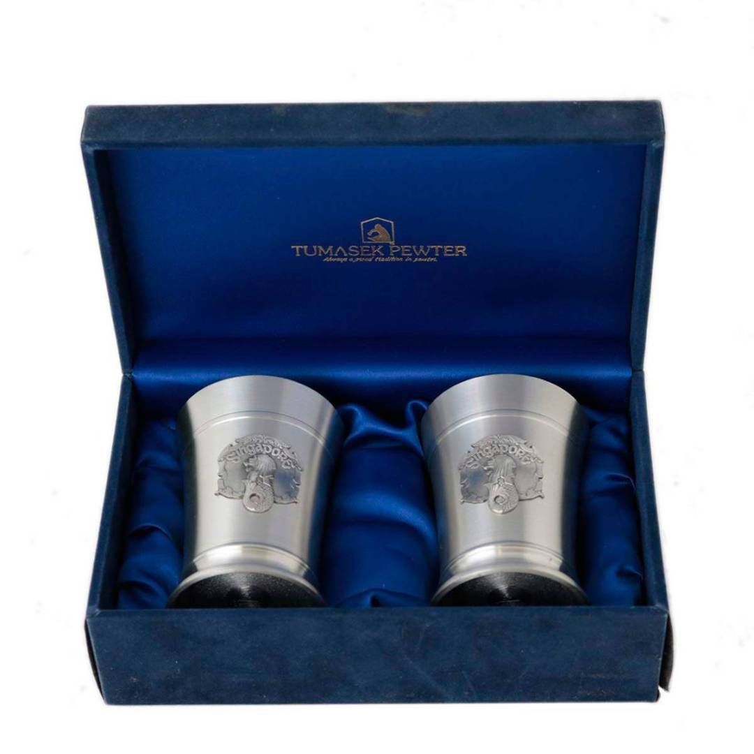 TUMASEK PEWTER ツマセクピューター タンブラー カップ 2客セット ペアセット 錫97%(白目/白鑞) 箱 口径6×高さ8.5 ...