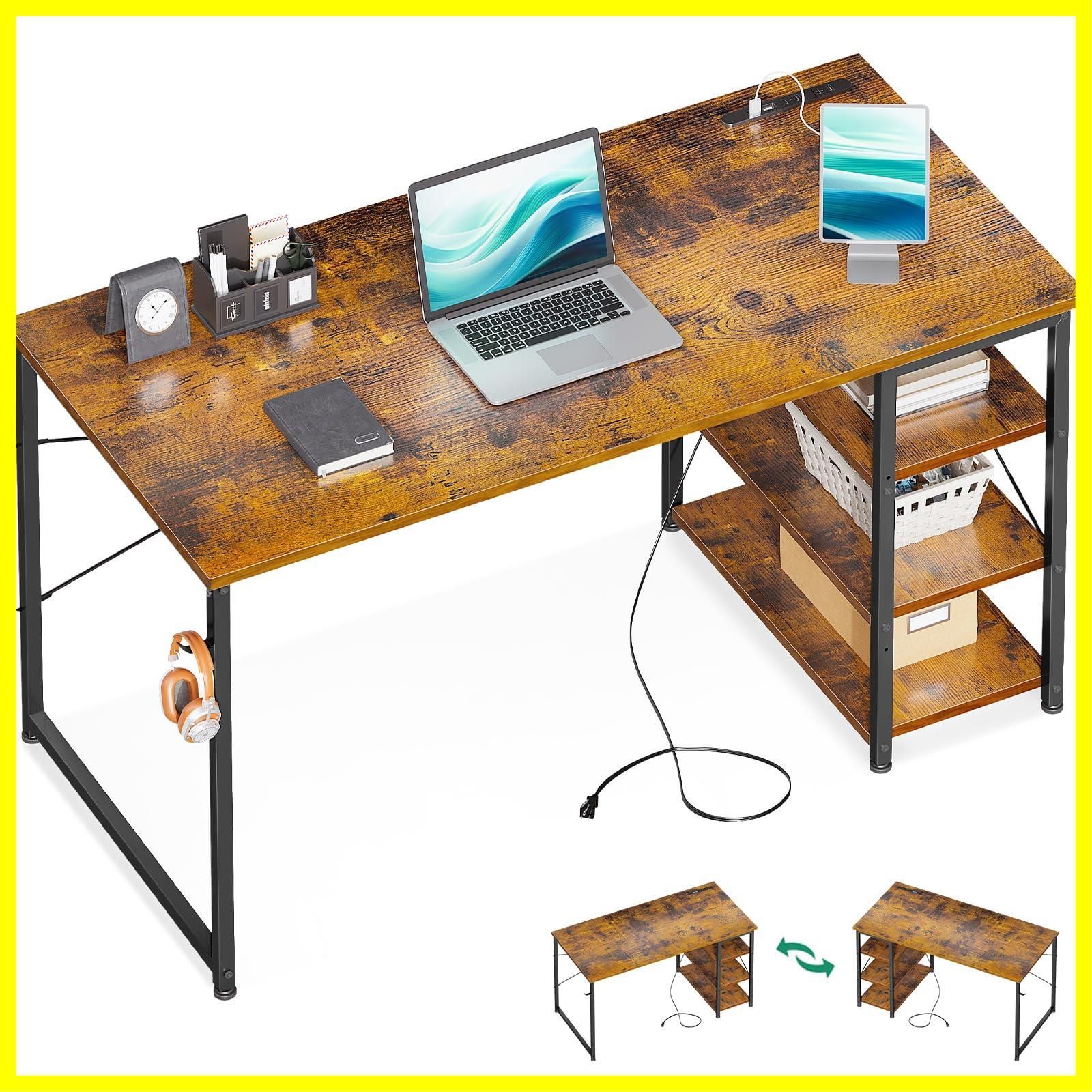 デスク 机 pcデスク 幅120cm コンセント付き 3段ラック付き KKL 収納フック付き 左右入替え対応 パソコンデスク ゲーミングデスク ワークデスク 在宅勤務 桌子 勉強机 学習机 ...