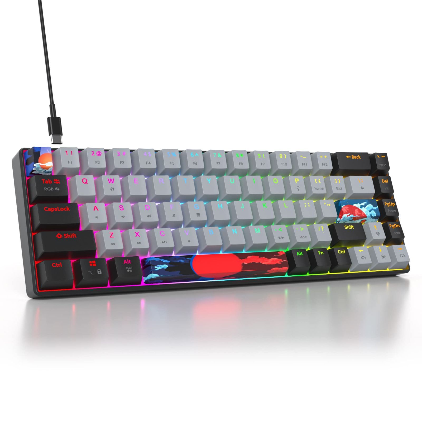 【新着商品】Dolch 65％のメカニカルゲーミングキーボード、RGBバックライト付きコンパクト68キーの有線オフィスキーボード、赤軸スイッチ ...