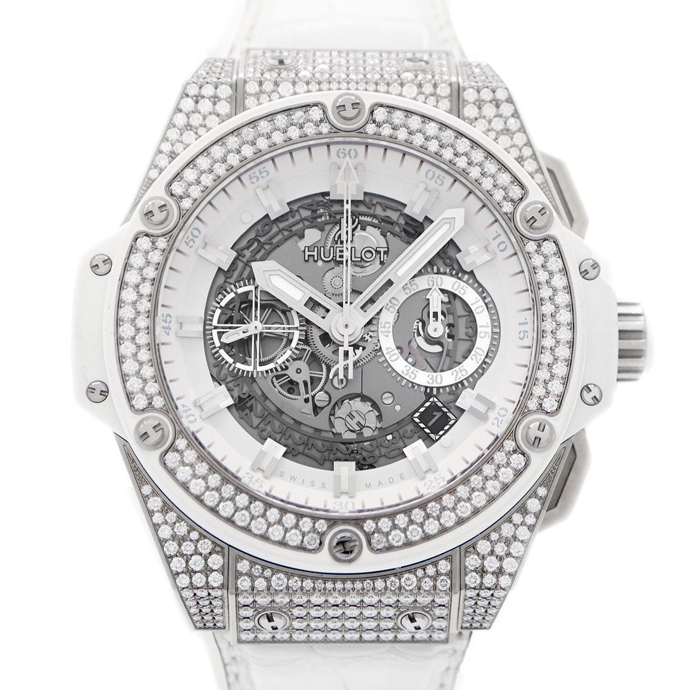 HUBLOT ウブロ キングパワー ウニコ ホワイトパヴェ クロノグラフ 701.NE.0127.GR.1704 デイト ホワイト 白 ...