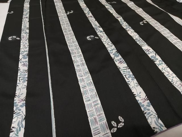 平和屋着物○上質な小紋 草花間道 黒地 丹後ちりめん 反端付き 正絹