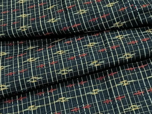 平和屋着物▽上質な紬 単衣 格子間道 黒地 正絹 逸品 CAAV3159ut