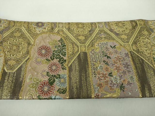 平和屋着物○ワンタッチつけ帯 紹巴織 吉祥花文 金糸 正絹 逸品