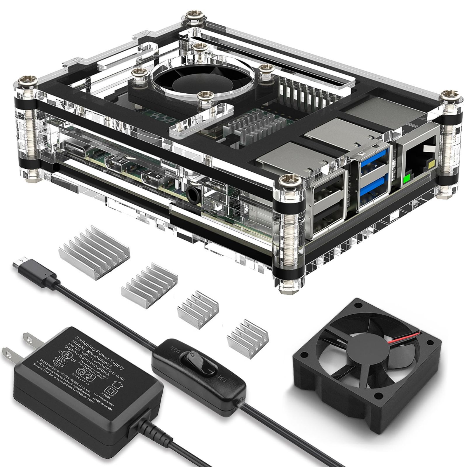 Smraza Raspberry Pi 4 ケース ラズベリー・パイ 4 用ケース＋冷却ファン＋ヒートシンク 5V 3A USB-C ...