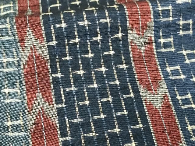 平和屋着物▽上質な紬 単衣 変わり縞吉祥花文 正絹 逸品