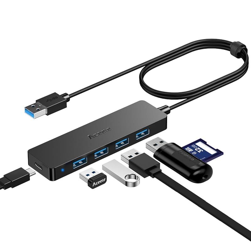 Aceele USB ハブ 5ポート USB 3.0 ハブ Type-C 給電用ポート付きPS4対応 65cm 軽量 コンパクト5Gbps高速データ転送 usb hub 在宅勤務USBメモリ ...