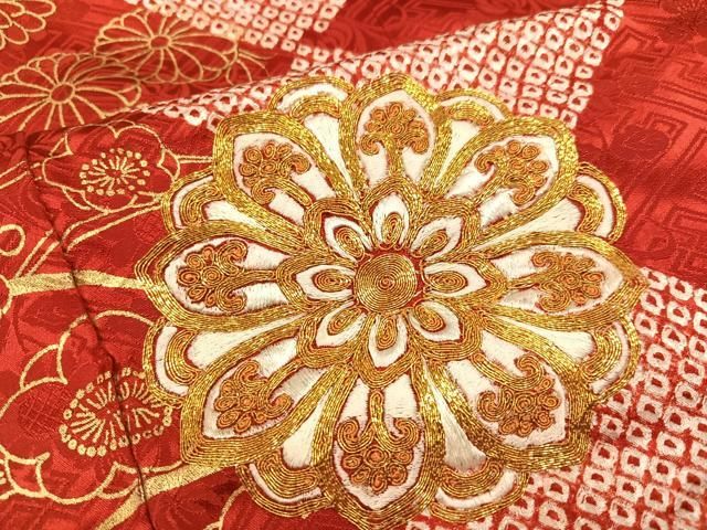 平和屋着物○豪華振袖 駒刺繍 絞り 花菱文 金彩 正絹 逸品 AABC0616ph