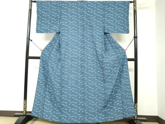 平和屋着物▽小紋 単衣 草花文 洗える着物 DAAS0268az