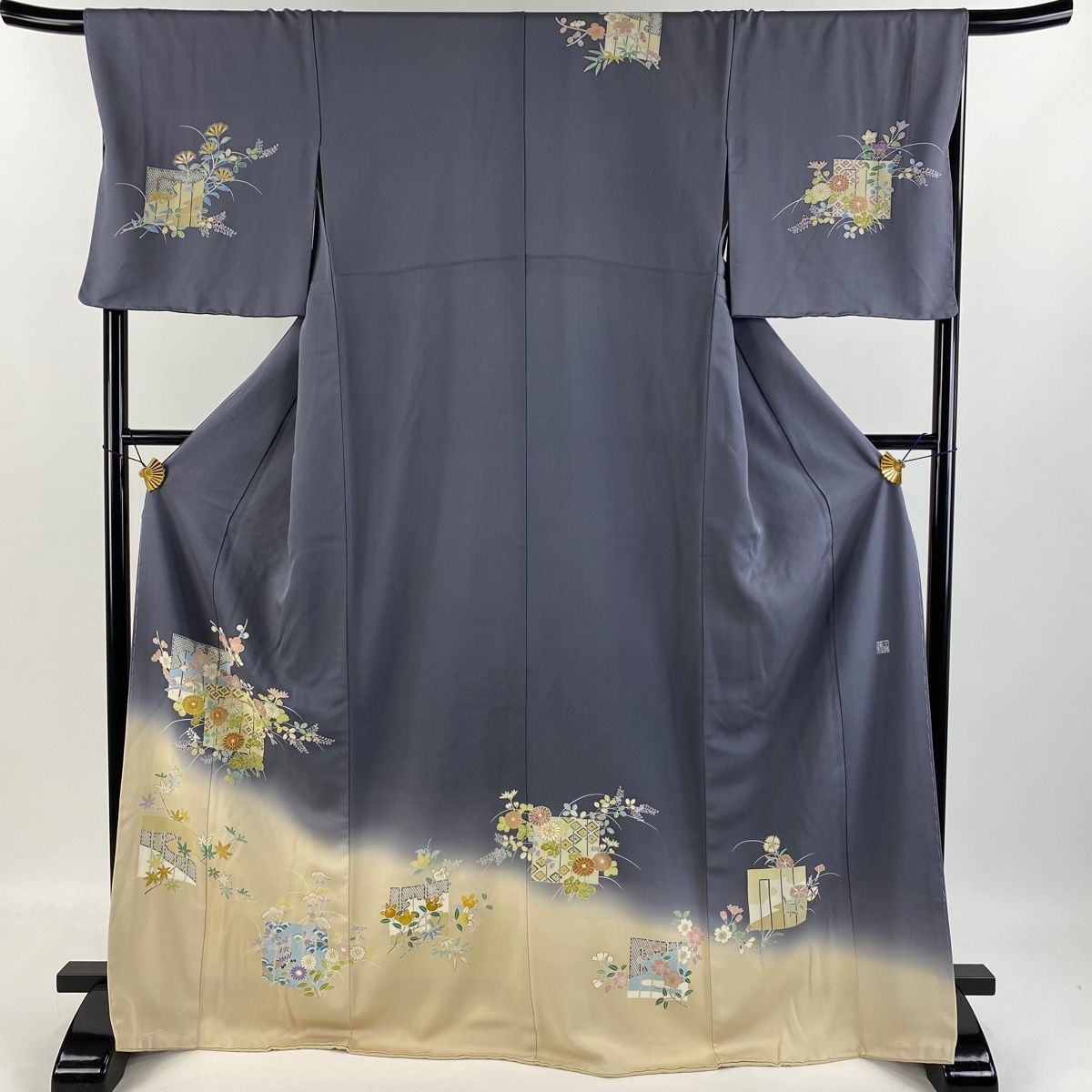 平和屋着物□極上 訪問着 霞草花文 暈し染め 金銀彩 青磁鼠色地 逸品