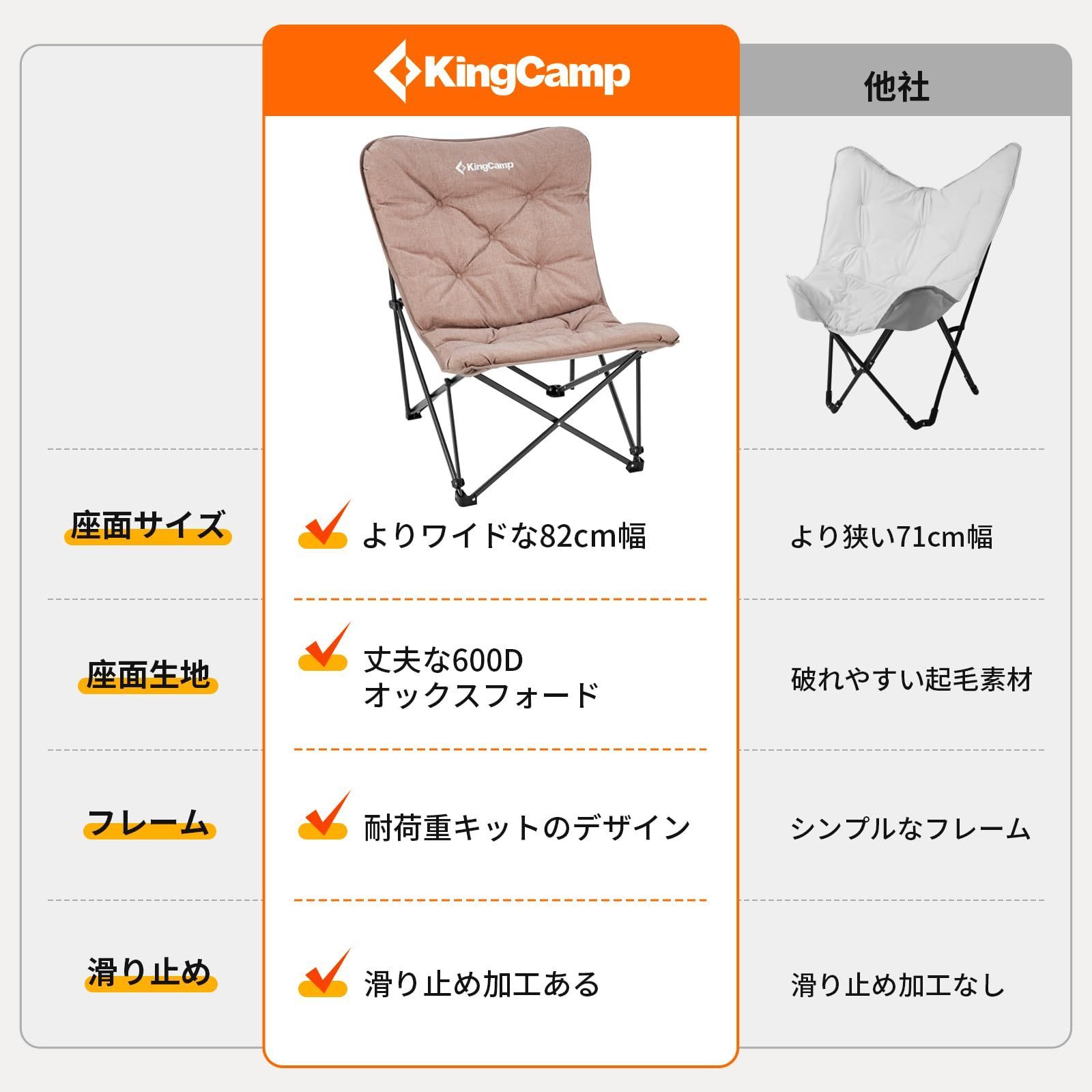 KingCamp アウトドアチェア 折りたたみ バタフライチェア キャンプ椅子