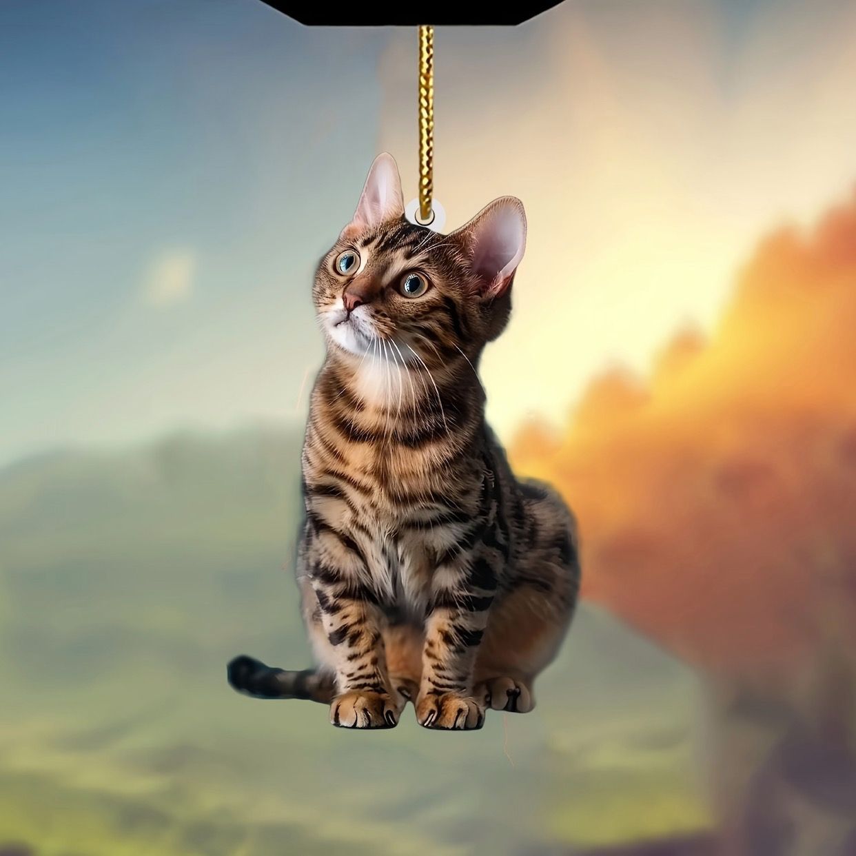 キーホルダー 猫 ブラウン 茶色 かわいい 平面 2D アクリル 8cm おすわり キジトラ ネコ 車 バックミラー 吊り下げ ねこ 鍵 ...