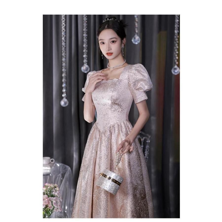 イブニングドレス ロングドレス ブルー シャンパンゴールド