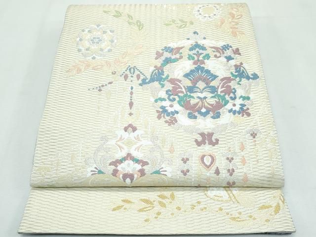 平和屋着物□極上 両方向 両面 全通柄袋帯 オリエント花紋 唐草模様