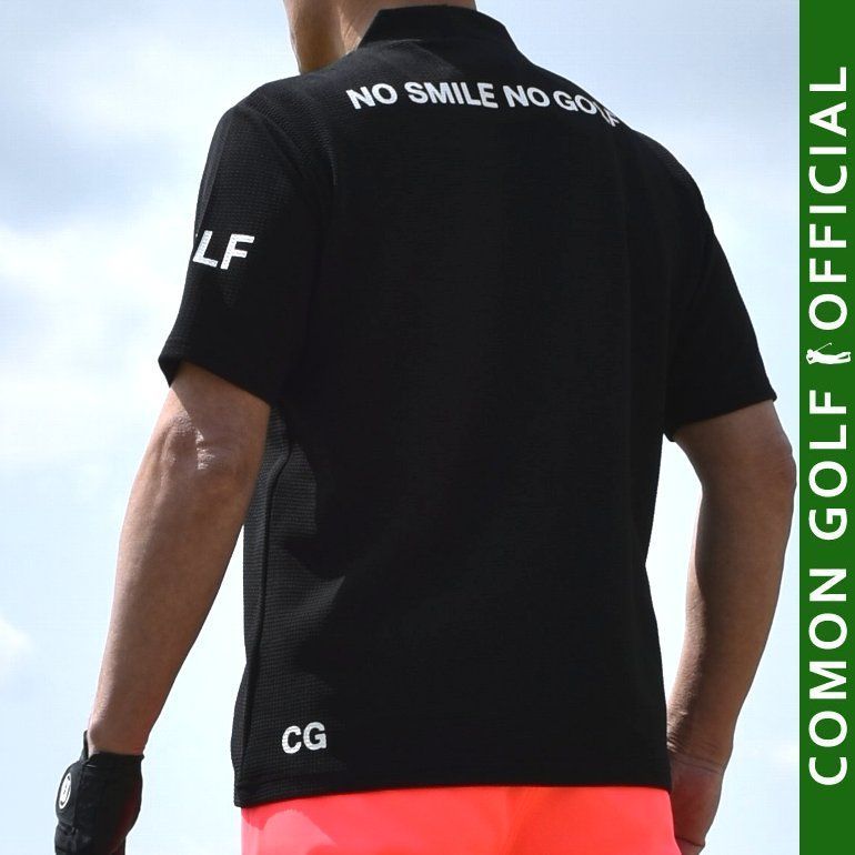 新品【COMONGOLF/コモンゴルフ】ワッフル素材モックネックゴルフシャツ/ブラック(CG-HT3013)ゴルフウェア 半袖 春夏 トップス ポロシャツ ストレッチ 伸縮性 通気性 吸汗性 ...