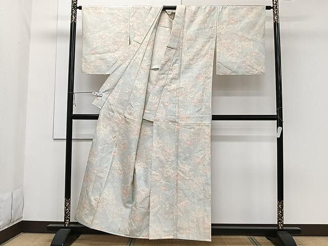 平和屋着物▽上質な紬 単衣 色紙花文 正絹 逸品 AAAW1424fy