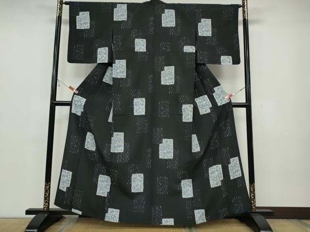 平和屋着物▽小紋 単衣 舞花文 黒地 洗える着物 DAAU2657ud