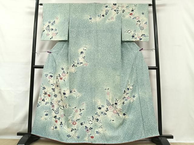 平和屋着物▽上質な小紋 単衣 雪輪草花地紋 暈し染め 正絹