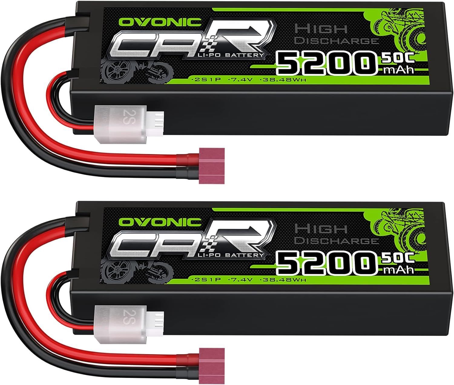 【美品】OVONIC 7.4V リポバッテリー 5200mAh 2S 50C ラジコンバッテリー 多種類のRCカー用 2個セット A0109 0419ML007 ...