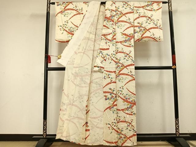 平和屋着物▽上質な小紋 単衣 草花文 正絹 逸品 AAAZ1599fy