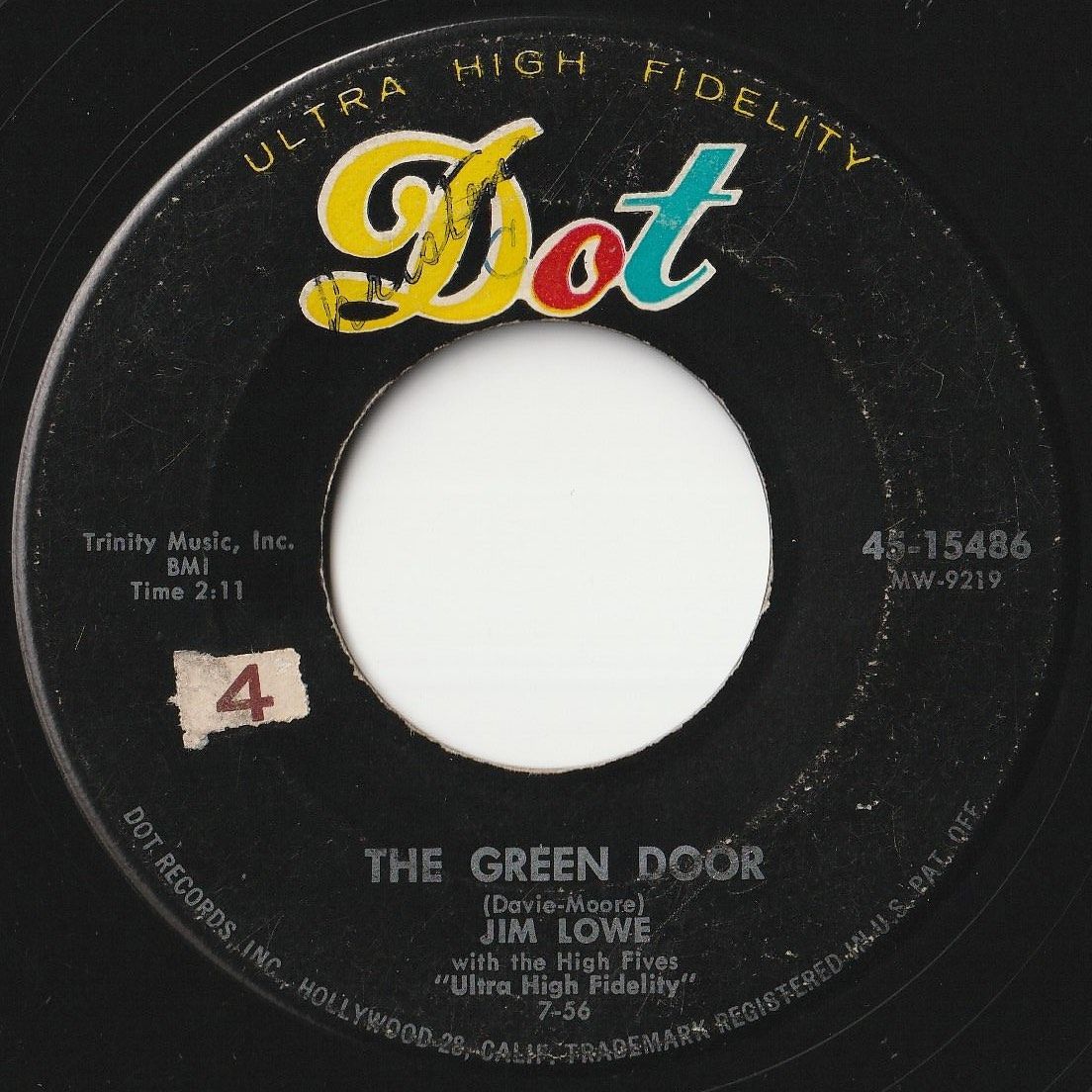 Jim Lowe, High Fives The Green Door / (The Story Of) The Little Man In Chinatown Dot US 45-15486 ...