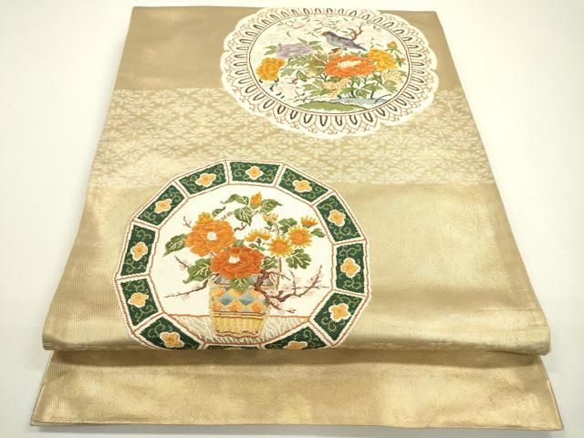 平和屋着物○太鼓柄袋帯 紬地 舞花文 正絹 逸品 CAAY9300yk 平和屋