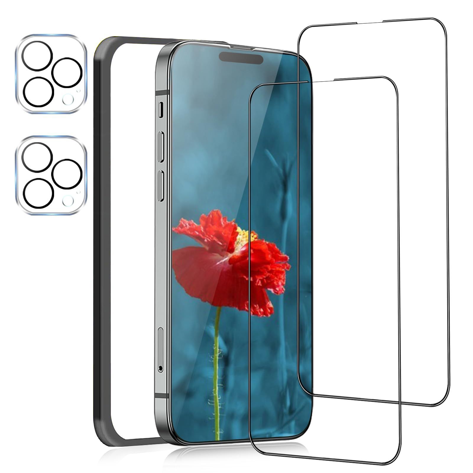 iPhone14 pro max ガラスフィルム 【2+2枚セット】 iphone14promax ガラス保護フィルム 全面保護 アイフォン14pro max フィルム ガイド枠付き い ...