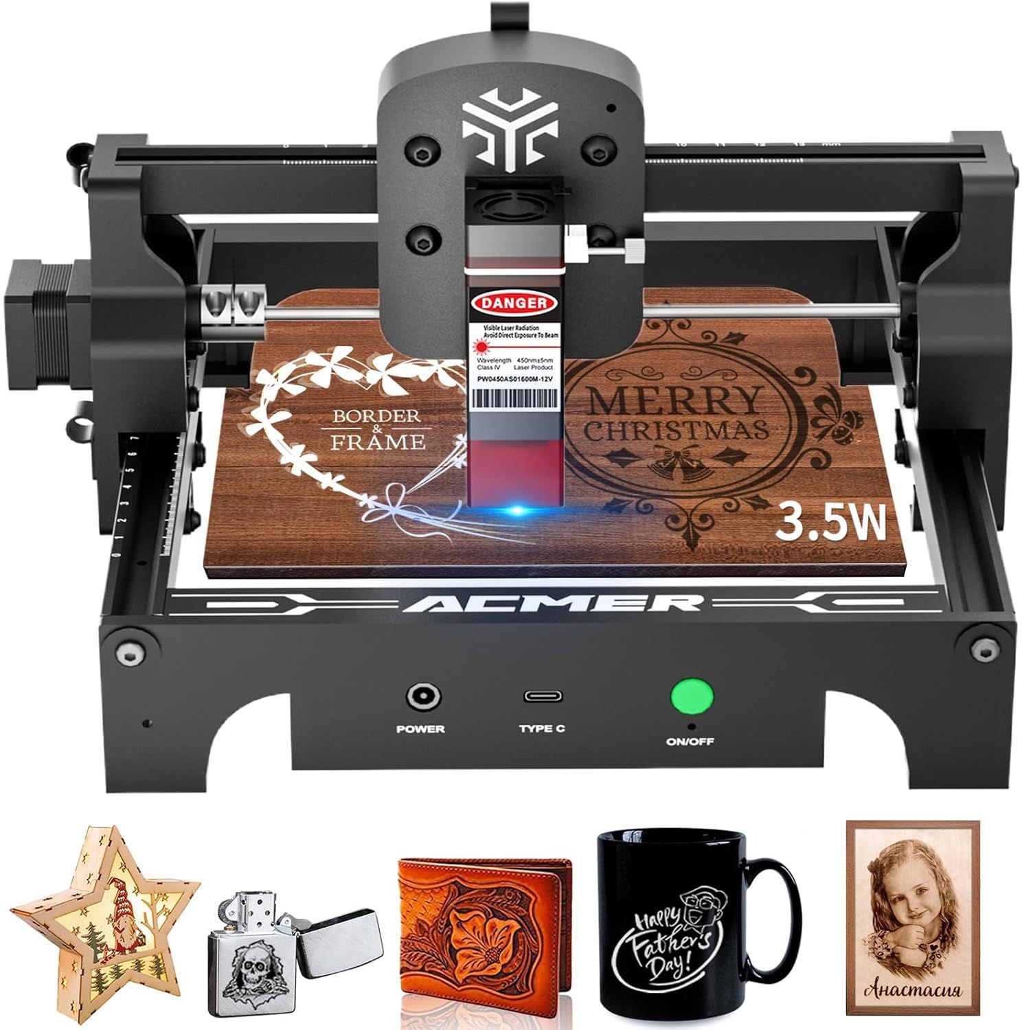 【特価商品】ACMER S1 レーザー彫刻機 DIY 初心者 0.01mm 高精度 ミニ 彫刻機 LightBurn と互換性があり 木材、革 ...