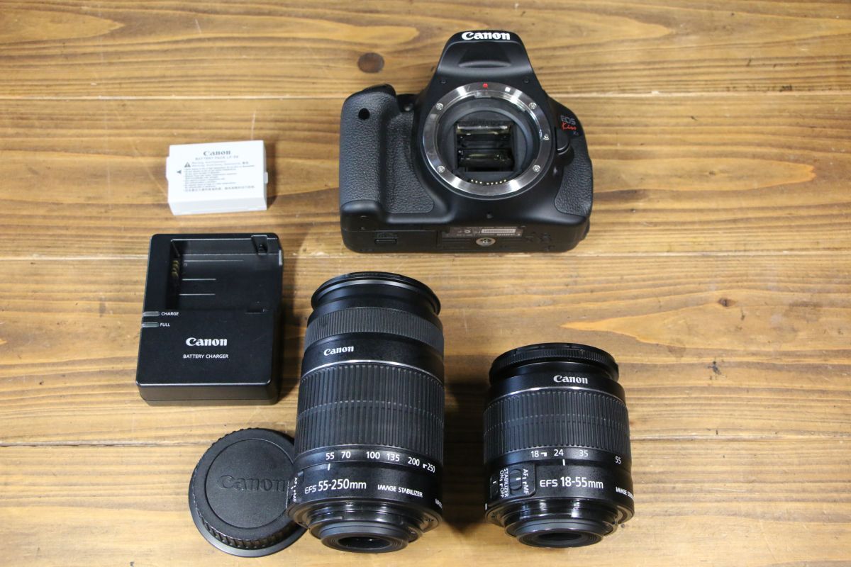 到着後即使える良品 Canon EOS KISS X5+18-55mm IS II+55-250mm IS II ダブルズーム バッテリー ...