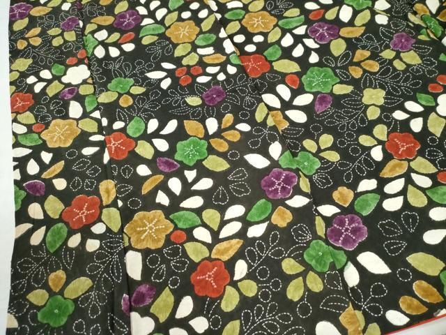 平和屋着物○上質な小紋 絞り 草花文 黒地 正絹 逸品 CAAW7697yc