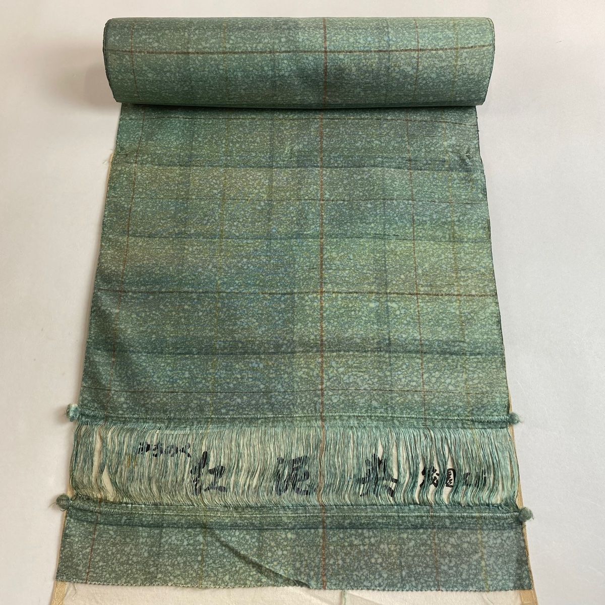 反物 名品 紬 紅泥染 筬園工房 格子 灰緑 正絹 【中古】 - メルカリ