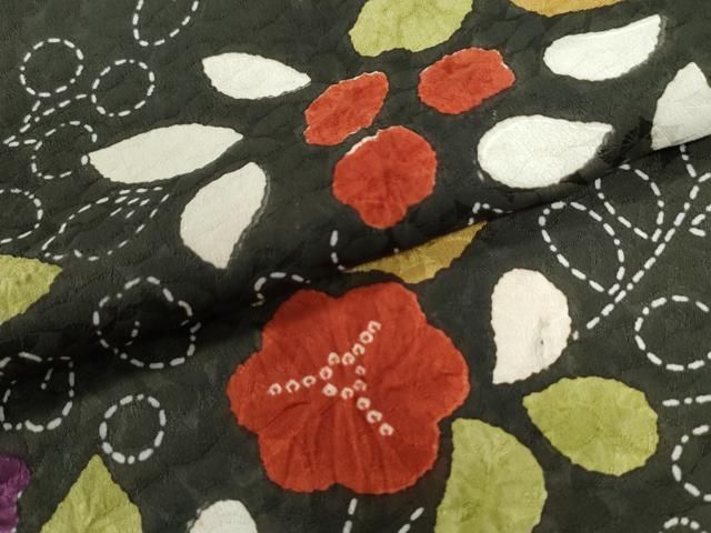 平和屋着物○上質な小紋 絞り 草花文 黒地 正絹 逸品 CAAW7697yc