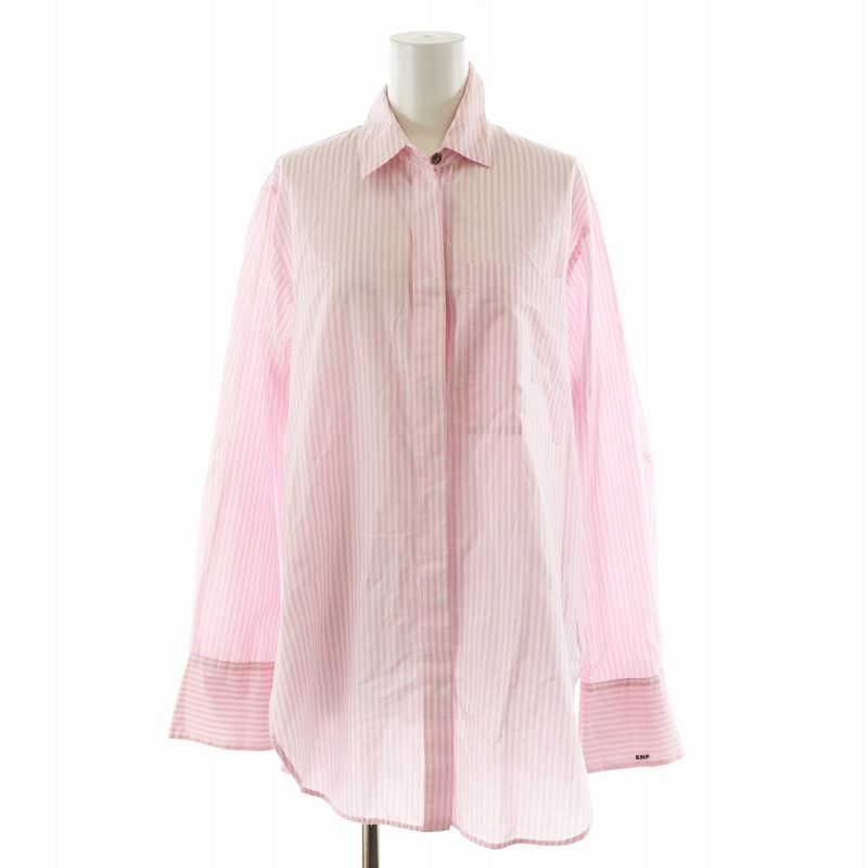 エンフォルド ENFOLD 24SS STRIPE SOLID-SLEEVE SHIRT シャツ ブラウス 長袖 ストライプ 38 ピンク 白 ホワイト 300HS430-1370 /AN26 ...