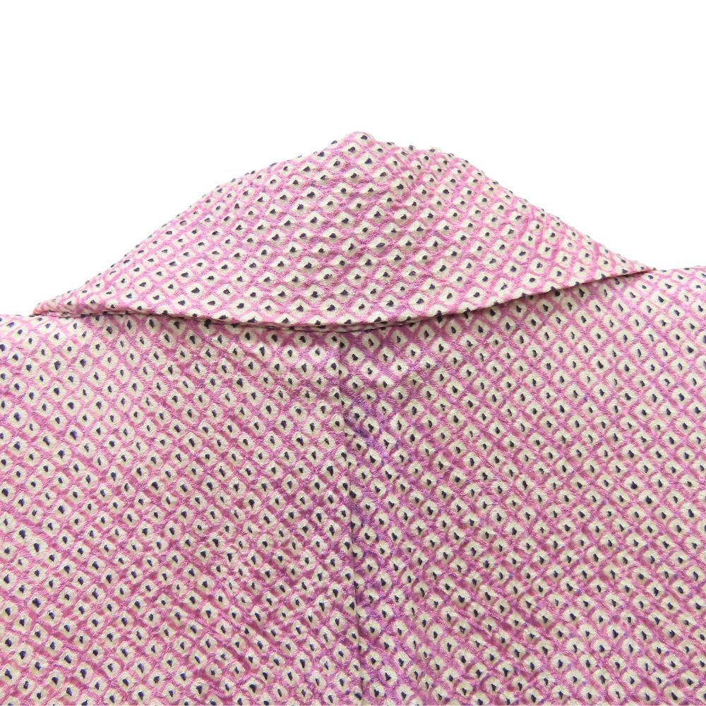 中古】 小紋 総絞り しつけ糸あり 正絹(金銀糸除く) 藤色 和装 呉服